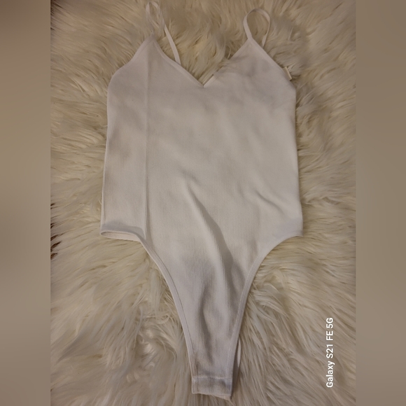 Anwnd | Tops | New White Ribbed Thong Bodysuit | Poshmark